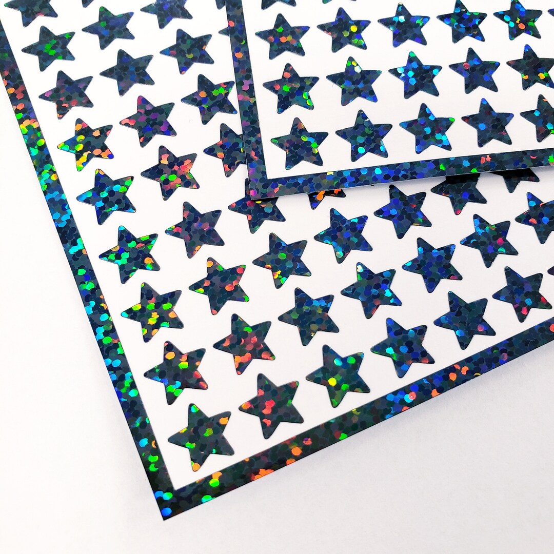 Black Stars Sticker Sheet, Set of 192 Small Sparkly Black Star Decals ...