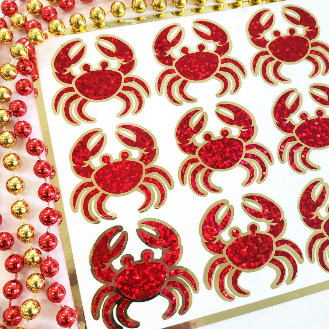 Crab Stickers, Set of 12 Sparkly Red and Gold Vinyl Decals for Beach ...
