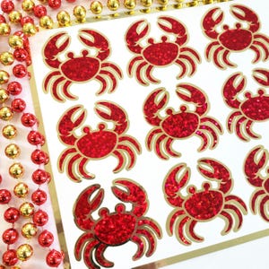 Crab Stickers, Set of 12 Sparkly Red and Gold Vinyl Decals for Beach ...