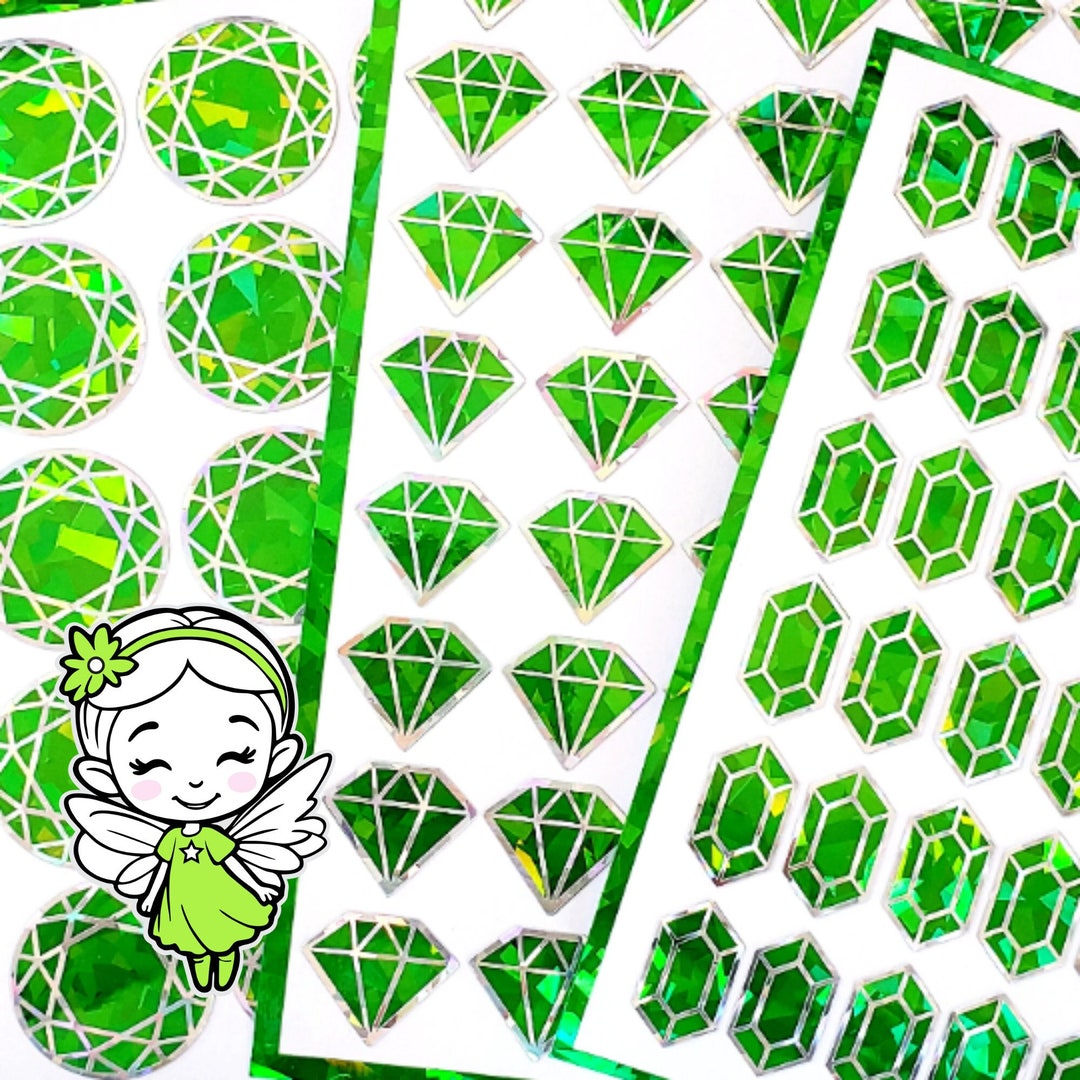 Green Diamond Sticker Bundle, Set of 96 Sparkly Green Peridot ...