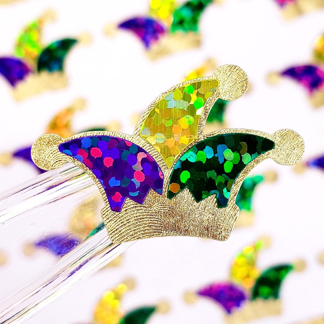 Mardi Gras Jester Hats Stickers, Set of 16 Sparkly Stickers for Cards ...