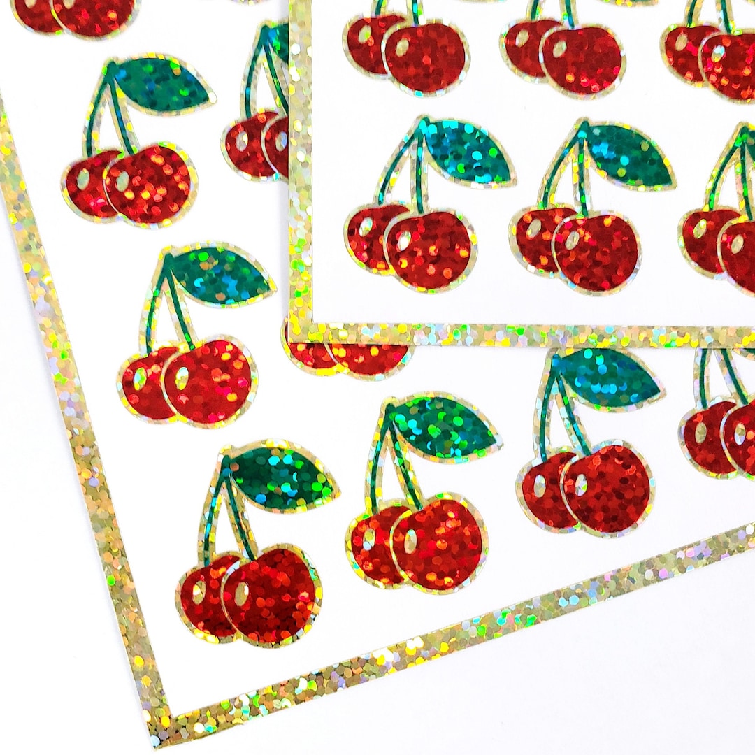 Cherry Stickers, Set of 30 Small Sparkly Retro Style Cherries, Berry ...