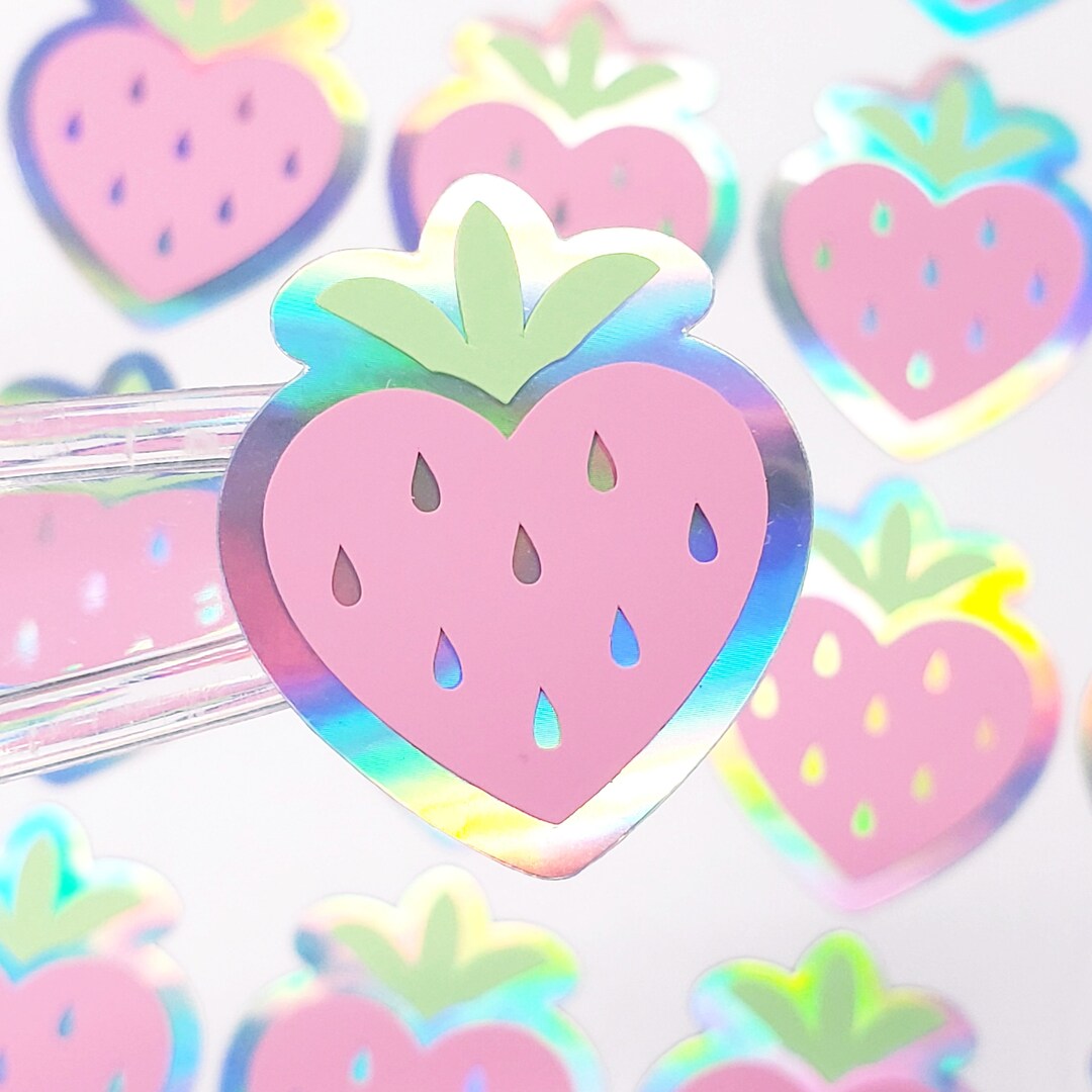 Light Pink Strawberry Heart Stickers, Set of 30 Cute Fruit Decals for ...