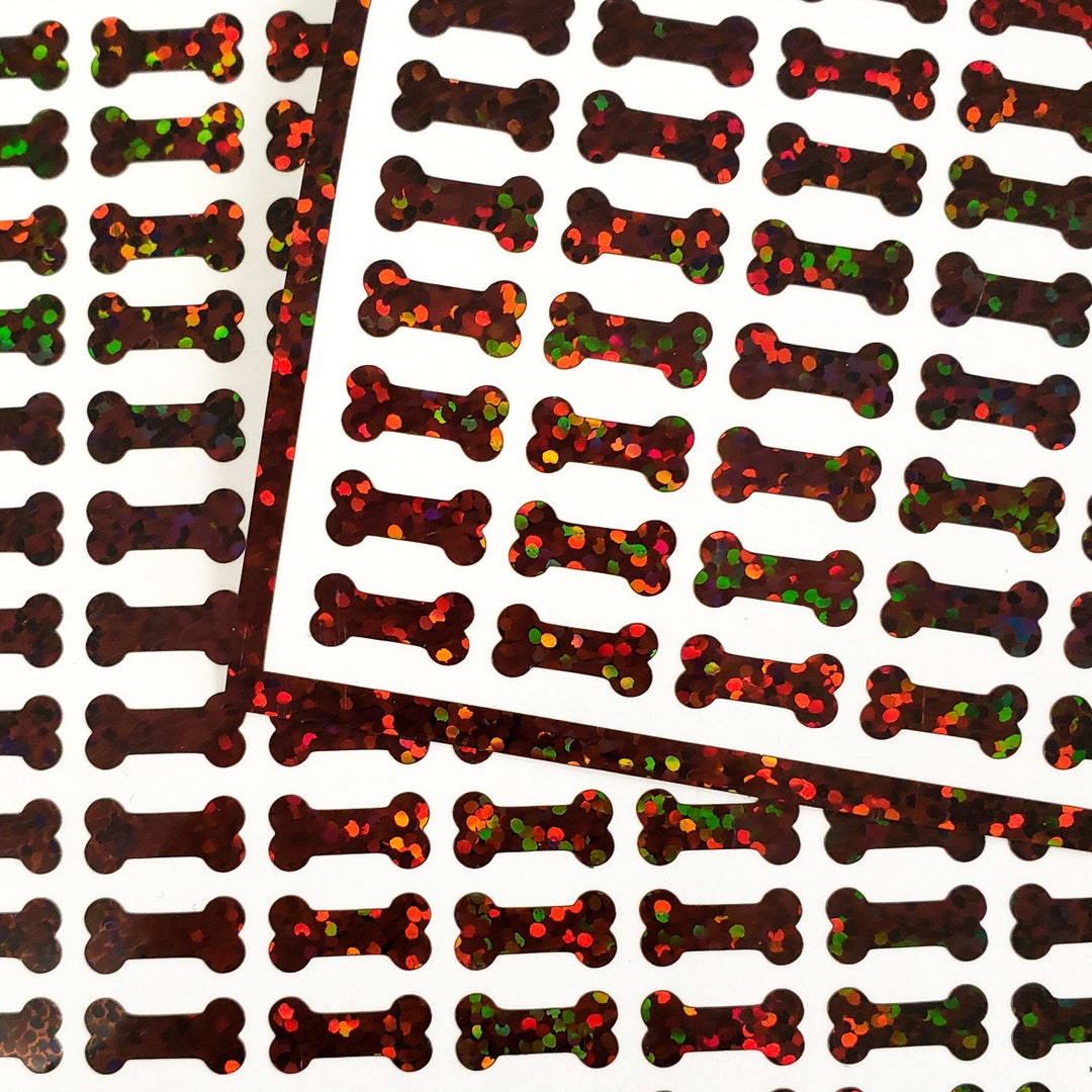 Small Dog Bone Stickers, Set of 168 Brown Glitter Vinyl Stickers, Puppy ...