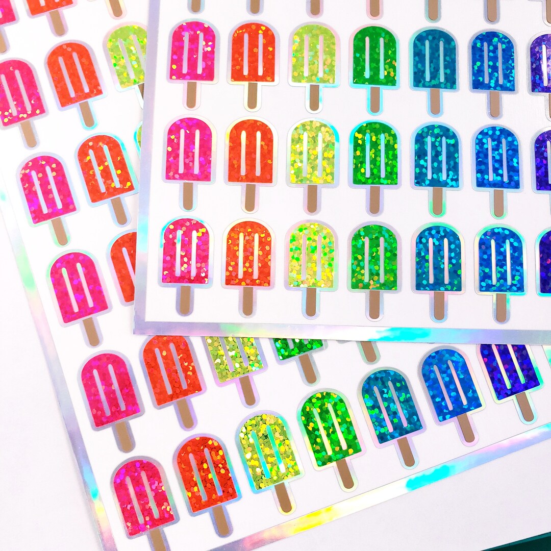 Popsicle Stickers, Set of 42 Sparkly Rainbow Frozen Ice Pop Decals for ...
