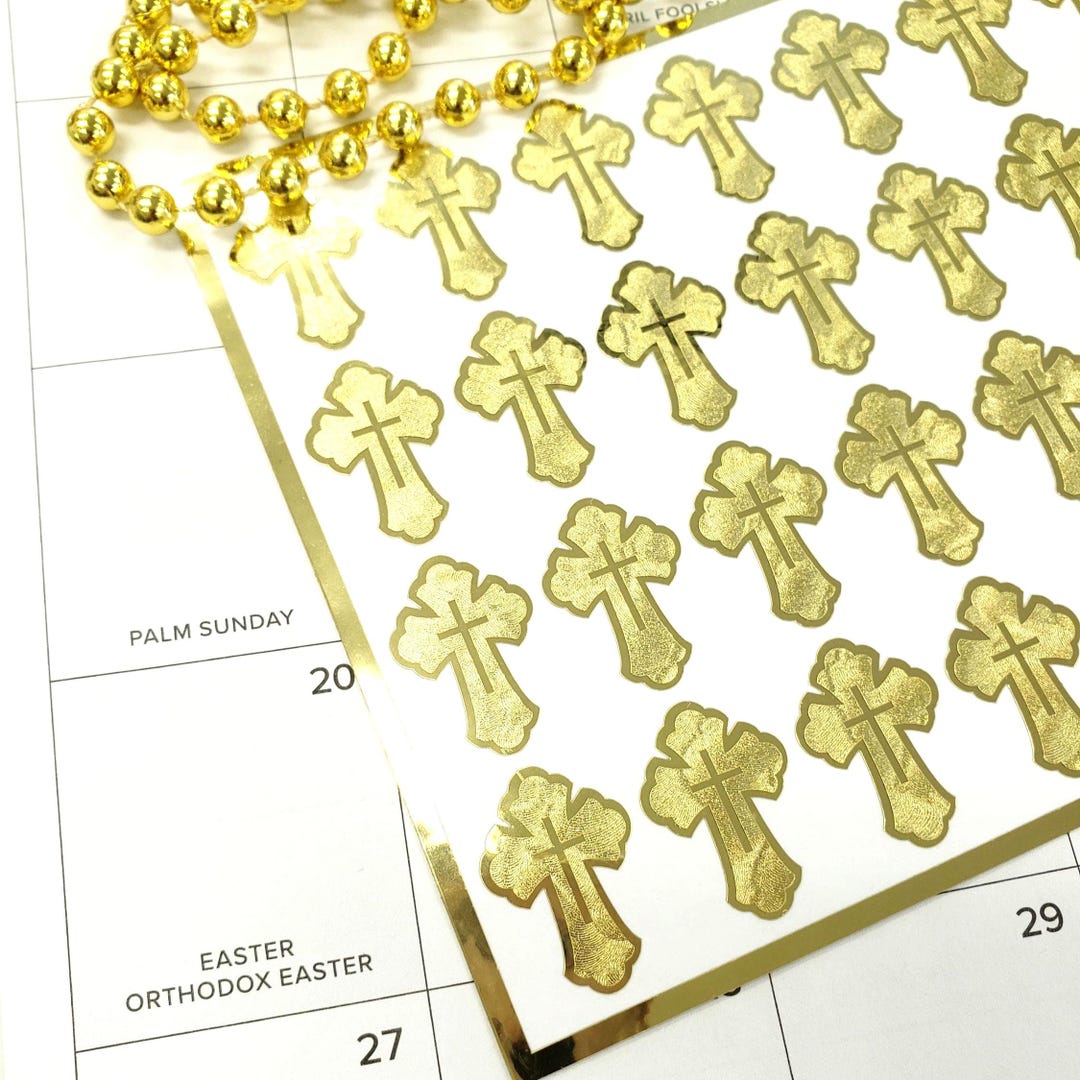 Ornate Gold Cross Stickers – 32 Metallic & Mirror Gold Cross Decals ...