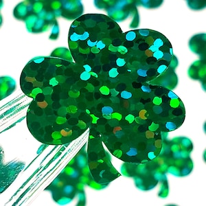 Shamrock Sticker Sheet, Set of 40 Sparkly Green Vinyl Decals, St ...