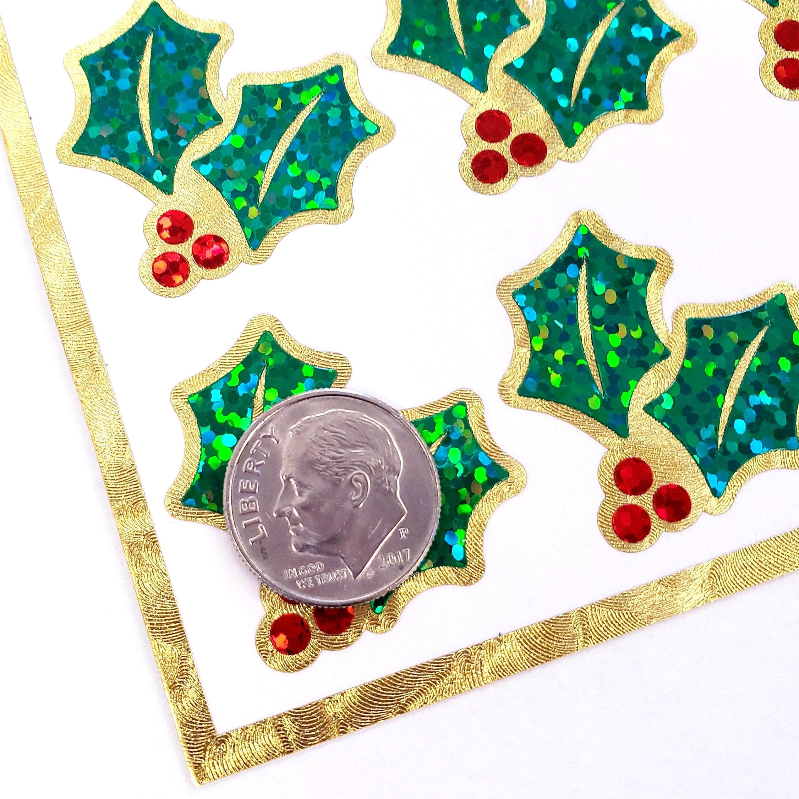 Christmas Holly Stickers, Set of 20 Sparkly Red Berry and Green Holly ...