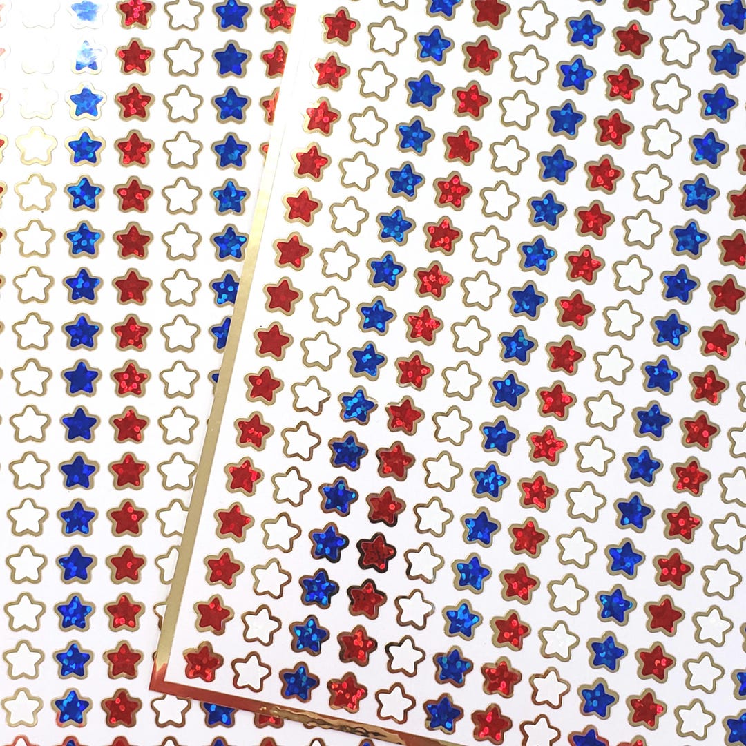 Extra Small Patriotic Star Stickers, Set of 216 Sparkly Red, White and ...