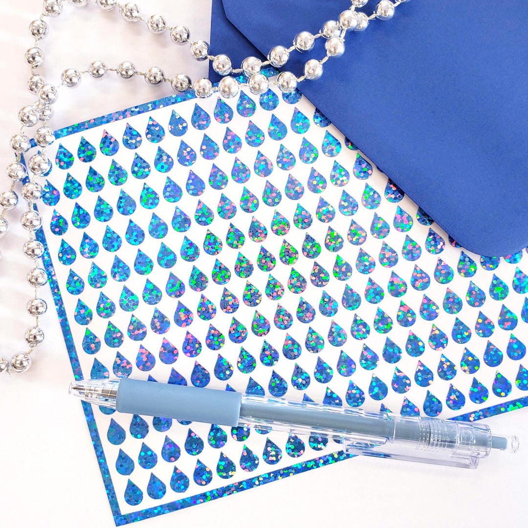 Blue Waterdrops Stickers, set of 264 light blue sparkly raindrops vinyl ...