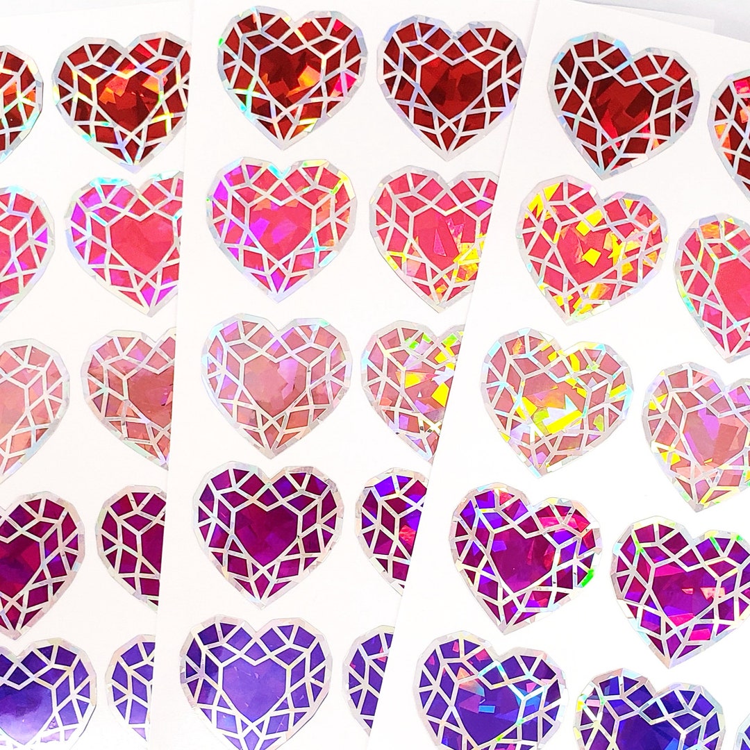 Hot Pink Heart Stickers, Set of 5 Sparkling Gems, Vinyl Decals for ...