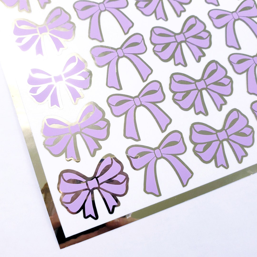 Bow Stickers, Set of 28 Purple and Gold Girly Ribbon Shaped Decals ...