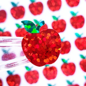 Small Apples Sticker Sheet, Set of 40 Sparkly Red Apple Vinyl Decals ...