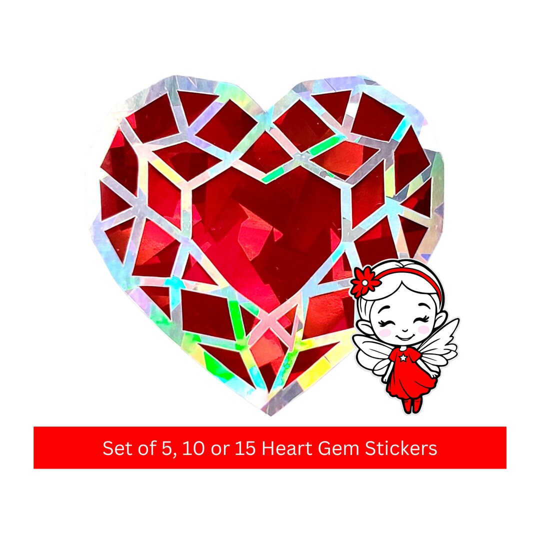 Red Ruby Heart Diamond Stickers, Set of 5 Sparkling Gemstone Vinyl ...