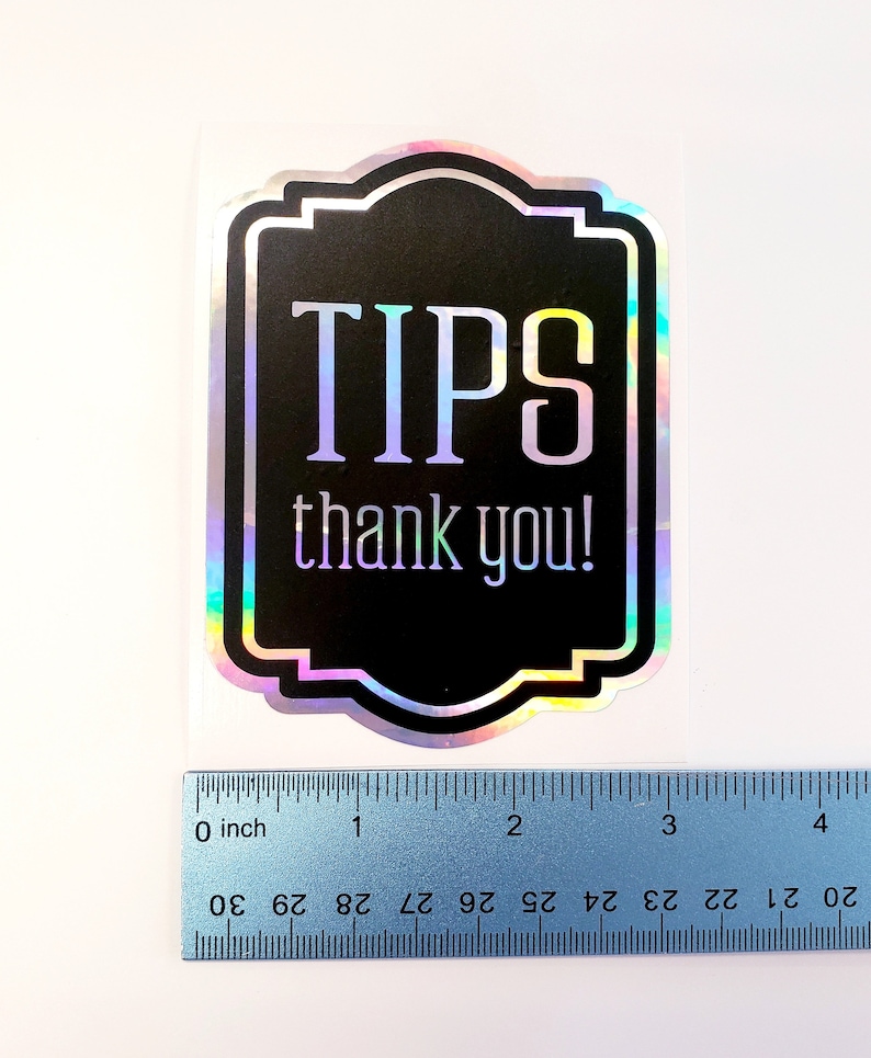Tips Sticker Black and Holographic Silver Tip Jar Vinyl - Etsy