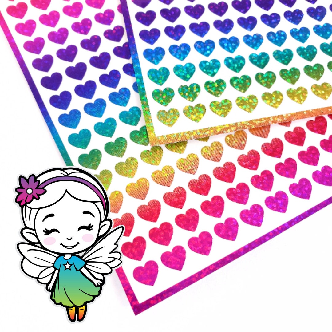 Rainbow Heart Stickers, Set of 285 Small Sparkly Rainbow Heart Vinyl ...