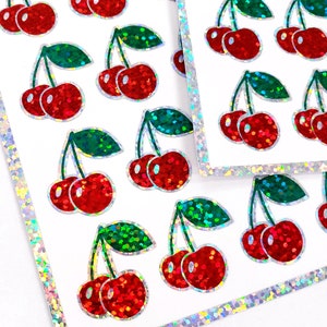 Cherry Stickers, Set of 30 Small Sparkly Retro Style Cherry Fruit Vinyl ...