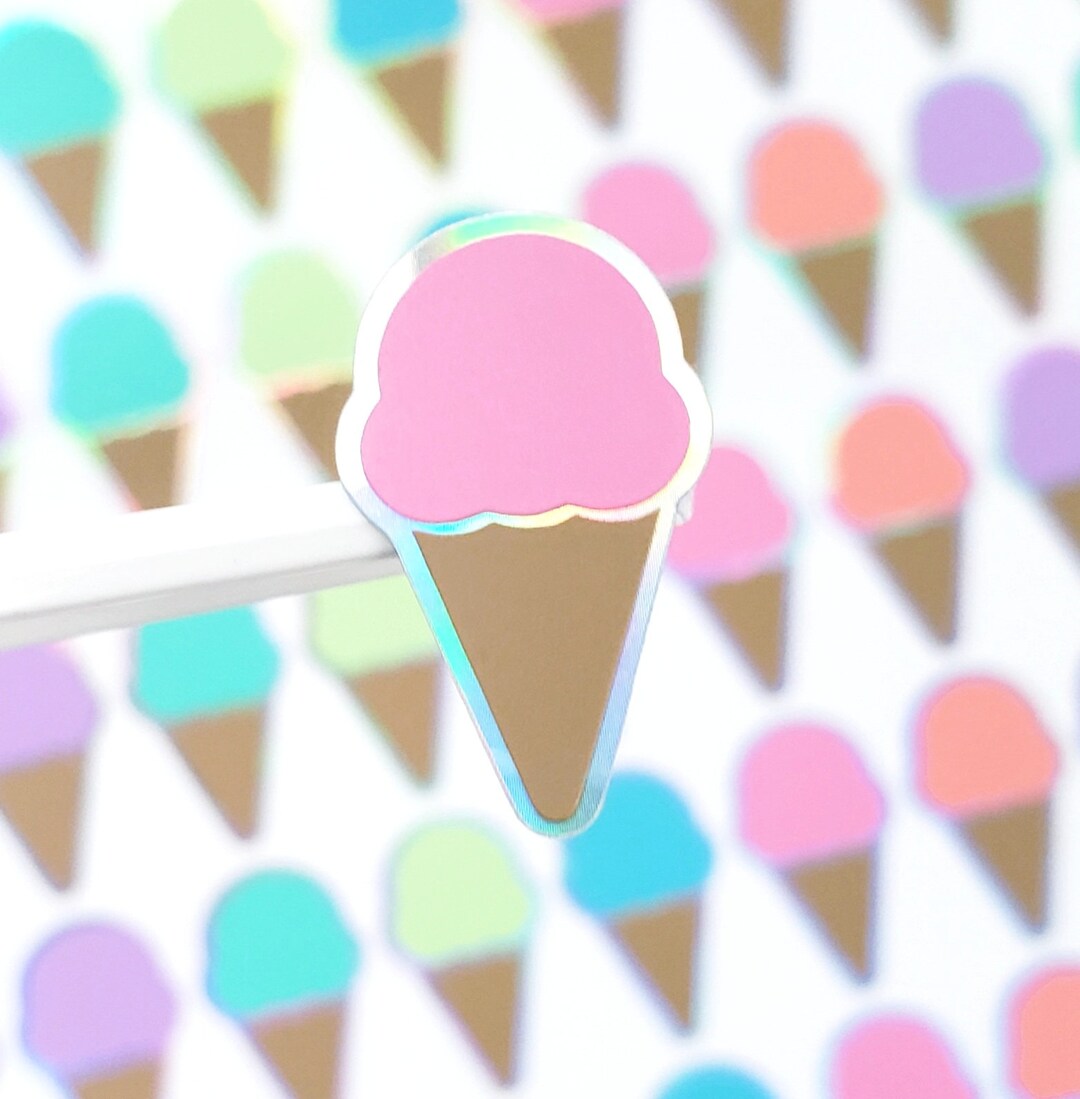 Ice Cream Cone Stickers, Set of 60 Rainbow Pastel Ice Cream Cone Decals ...