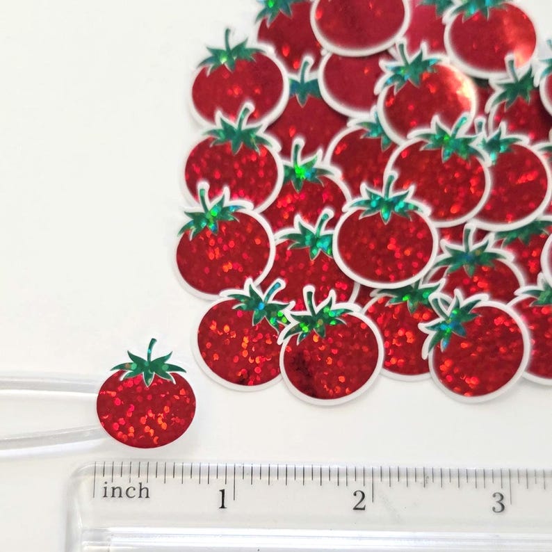 Mini Tomato Stickers, Red Glitter Vinyl Decals, Peel & Stick Craft ...