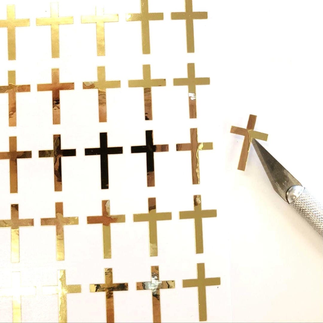 Cross Stickers, Set of 64 Mirror Gold Cross, Small Religious Cross ...