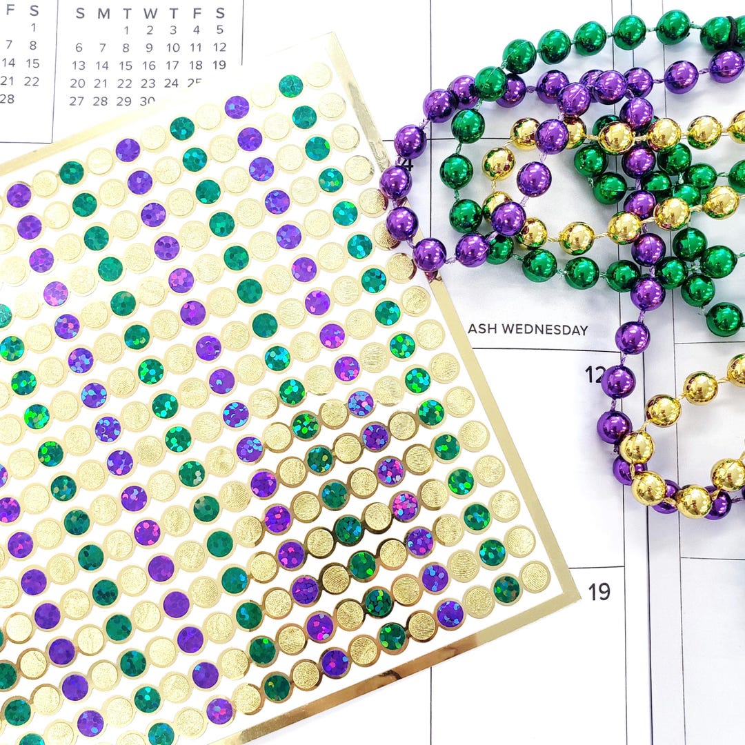 Mardi Gras Bead Stickers, Set of 16 Multi Color Sparkly Faux Rhinestone ...