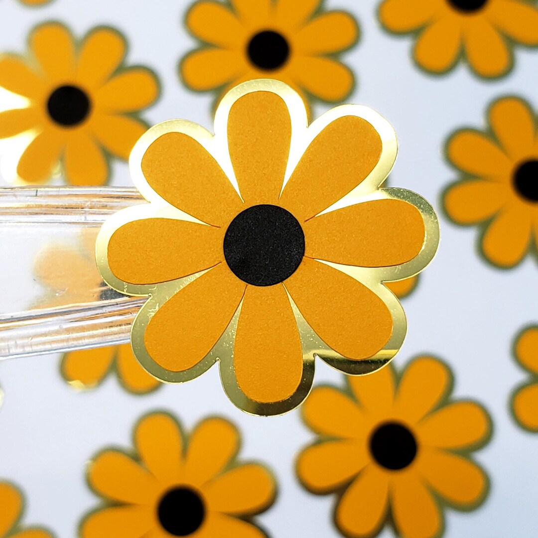 Set of 24 Black Eyed Susan Flower Stickers, Yellow and Brown One Inch ...