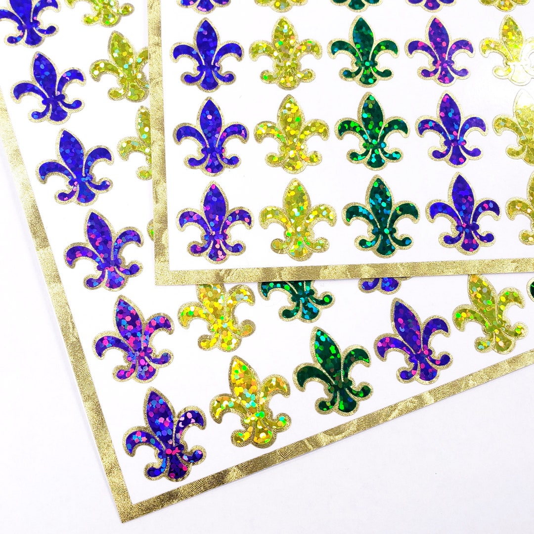 Mardi Gras Stickers, Set of 48 Purple Green and Gold French Fleur De ...