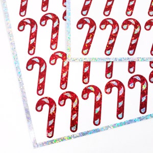 Candy Cane Stickers, Set of 30 Sparkly Christmas Peppermint Stickers ...