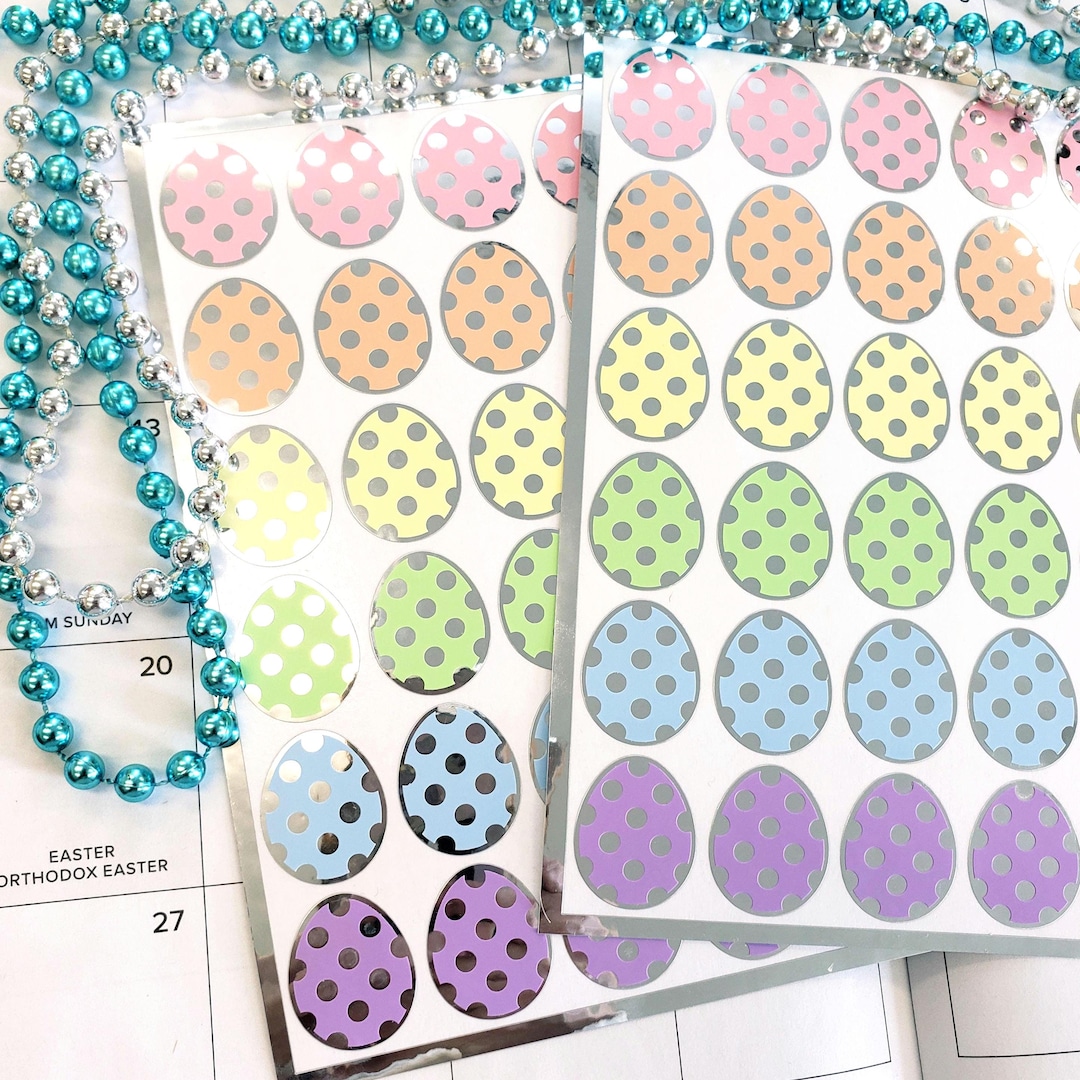 Pretty Pastel Polka Dot Easter Egg Stickers, Set of 30 Colorful Egg Decals for Cards, Journals ...