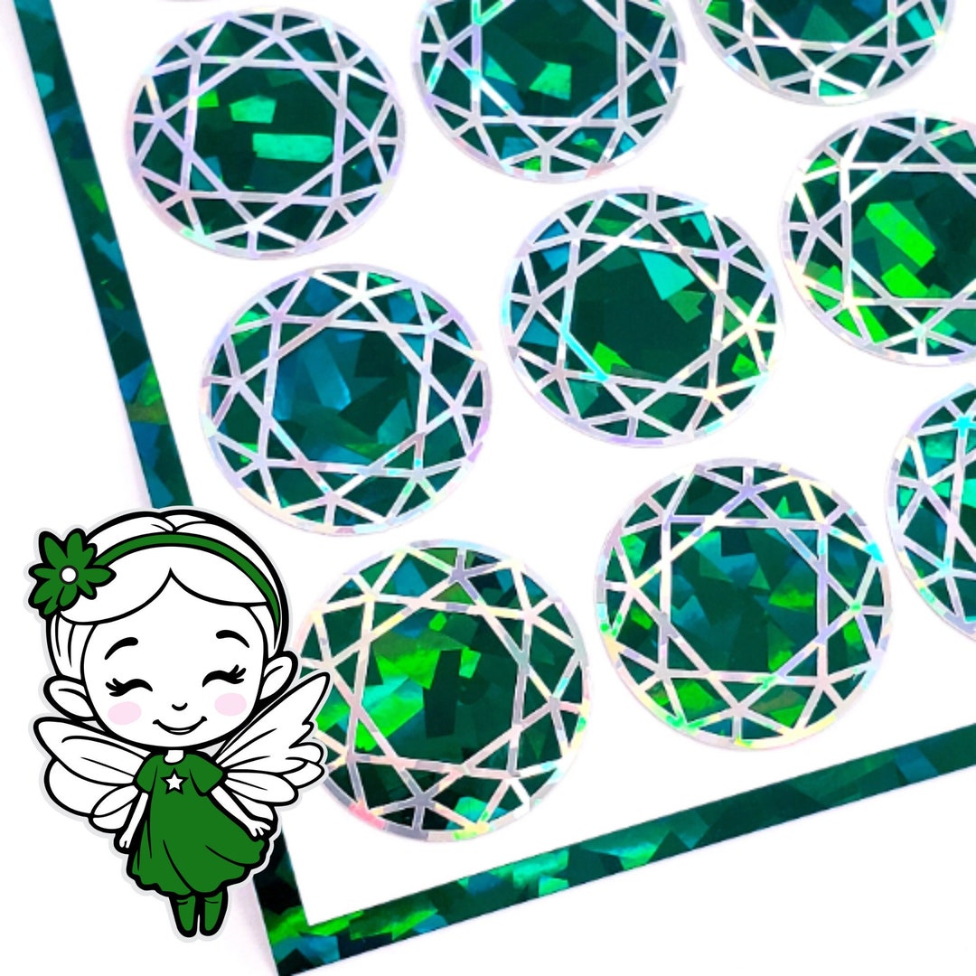 Green Diamond Stickers, Set of 20 Sparkly Round Emerald Green Decals ...