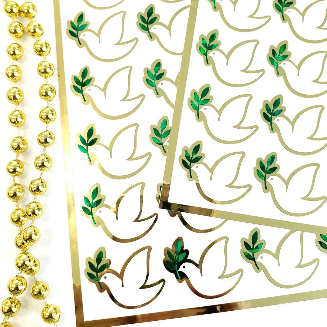 Peace Dove Sticker Sheet, Set of 28 White and Gold Stickers for ...