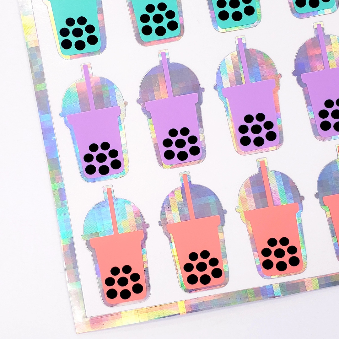 Boba Tea Stickers, Set of 36 Cute Cold Drink Holographic Stickers for ...