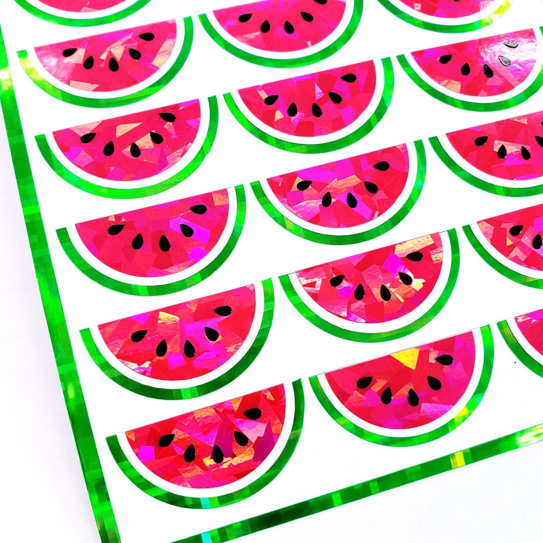 Bright Pink Watermelon Stickers, Set of 24 Sparkly Summer Fruit Vinyl ...