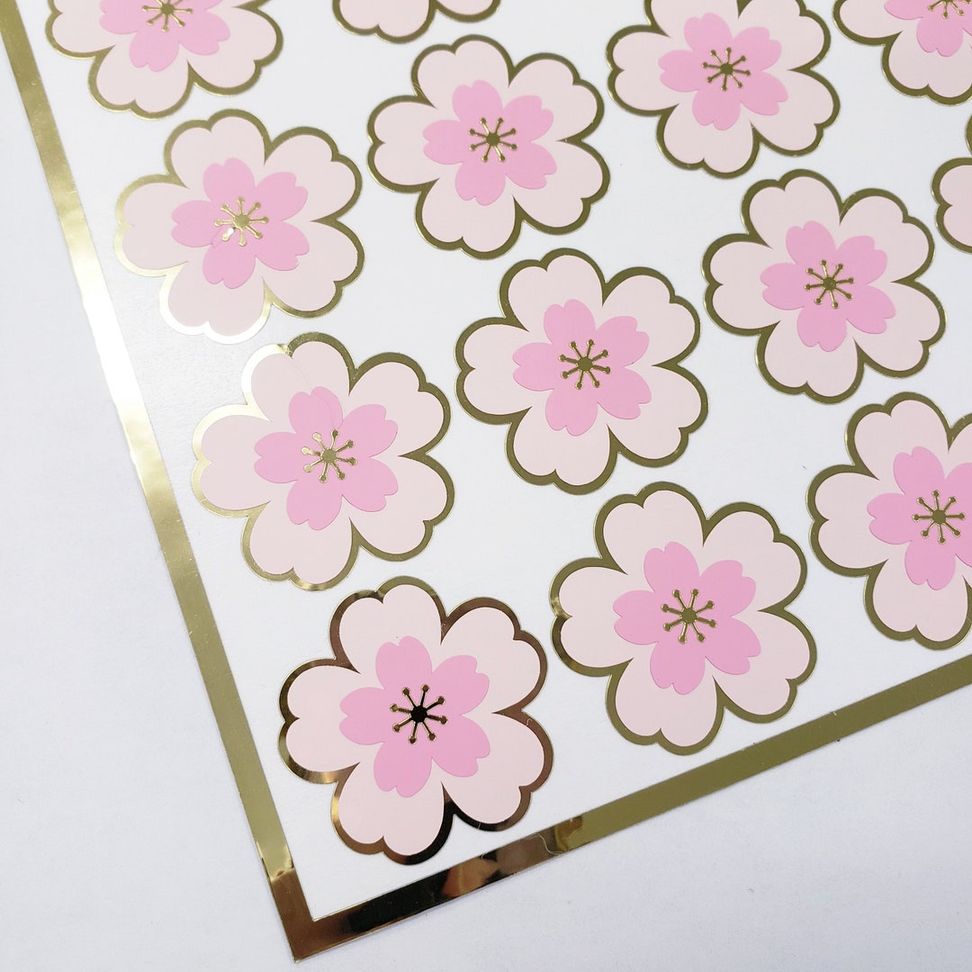 Pink and Gold Cherry Blossom Stickers, Set of 20 Sakura Flower Decals ...
