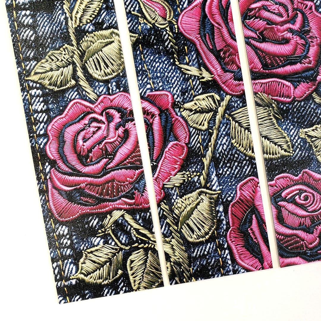 Rose and Denim Bookmarks, Set of 3 Laminated Printed Bookmarks With ...