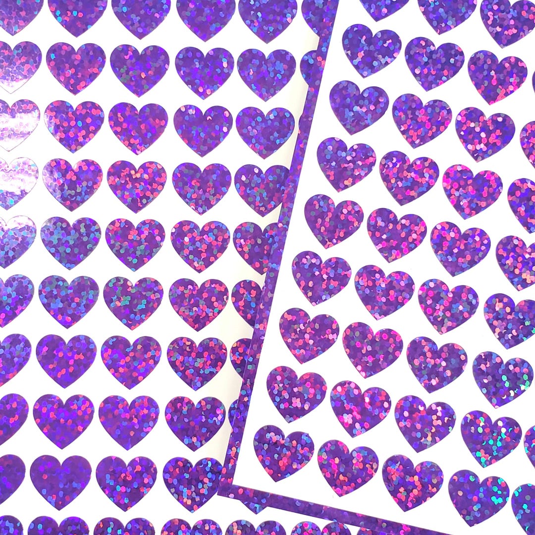Purple Heart Stickers, Set of 104 Sparkly Vinyl Decals for Planners ...