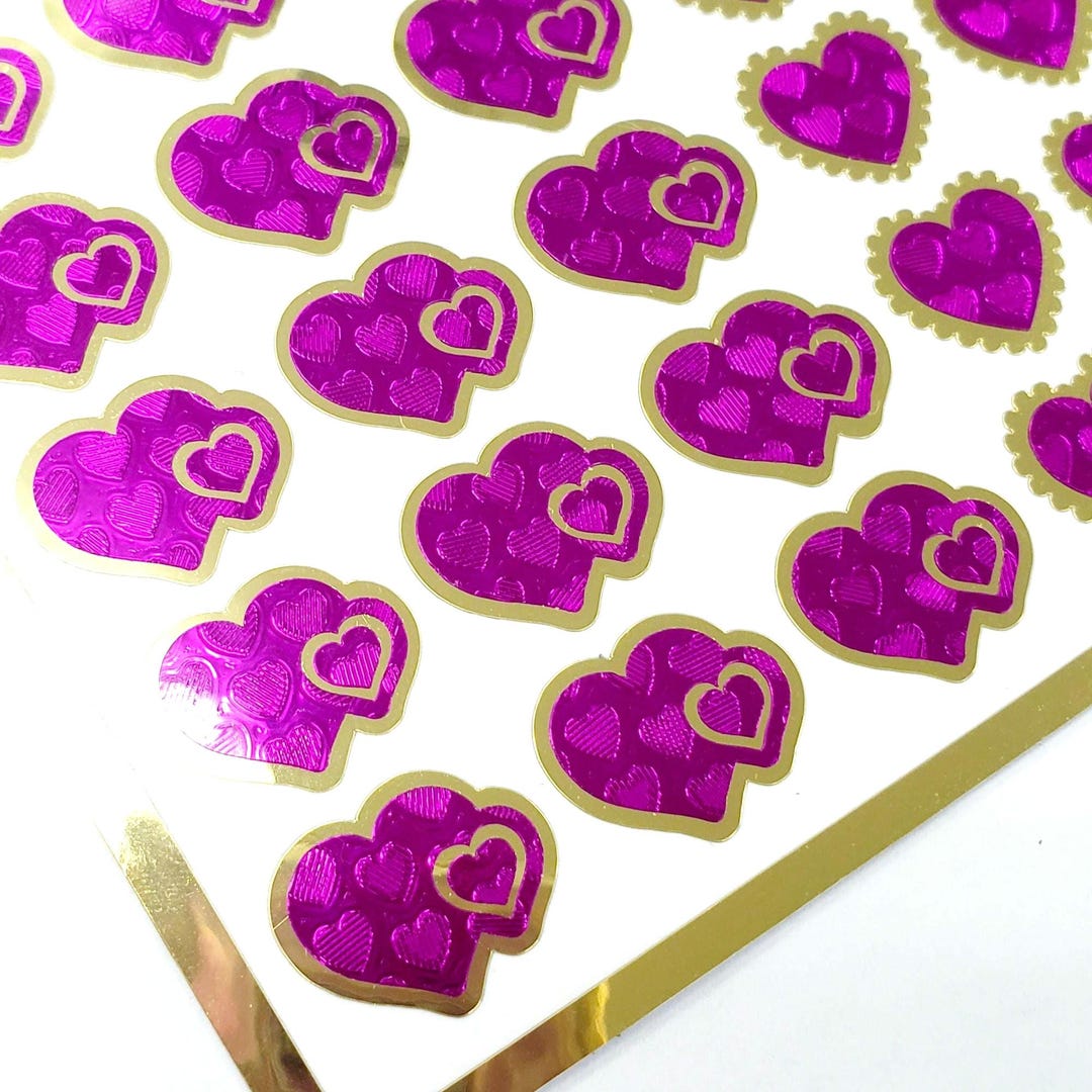 Hot Pink Heart Stickers, Set of 78 Small Pink Heart Decals for Cards ...