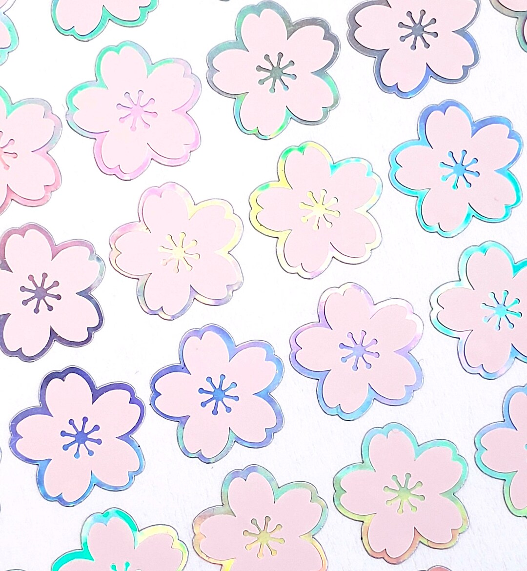Pink Cherry Blossom Flower Stickers, Set of 70 Pale Pink and Silver ...