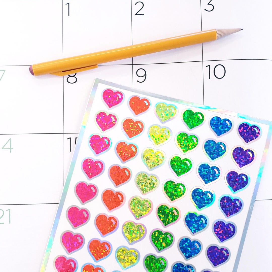 Rainbow Heart Stickers, Set of 60 Small Vinyl Hearts for Invitations ...