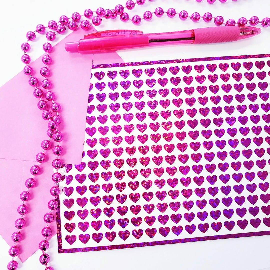 Small Hot Pink Heart Stickers, Set of 285 Sparkly Pink Vinyl Heart ...
