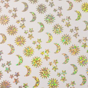 Sun Moon and Stars Sticker Sheet, Set of Small Metallic Gold Vinyl ...