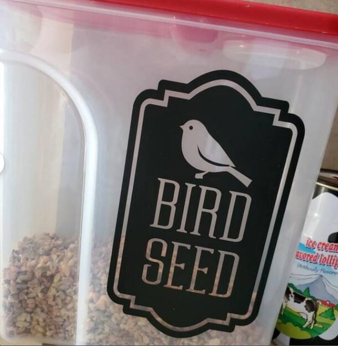 Bird Seed Decal, Computer Cut Vinyl Decal, Bird Seed Container Label ...