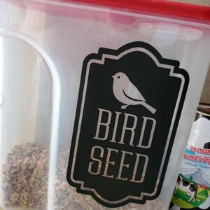 Bird Seed Decal, Computer Cut Vinyl Decal, Bird Seed Container Label ...