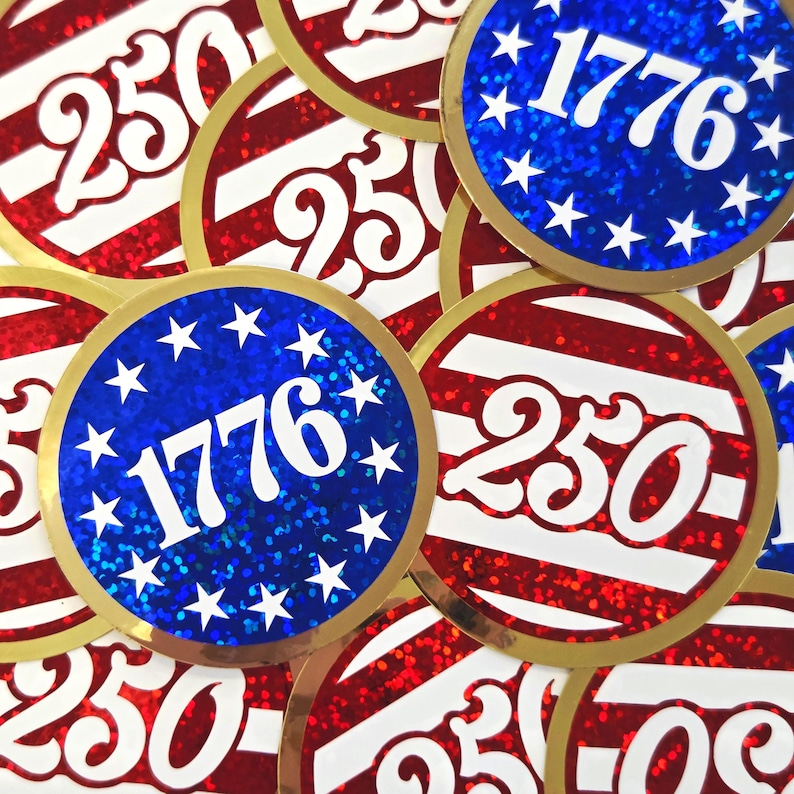 250th USA Birthday Stickers, Set of 2 Patriotic Vinyl Decals of 1776 ...