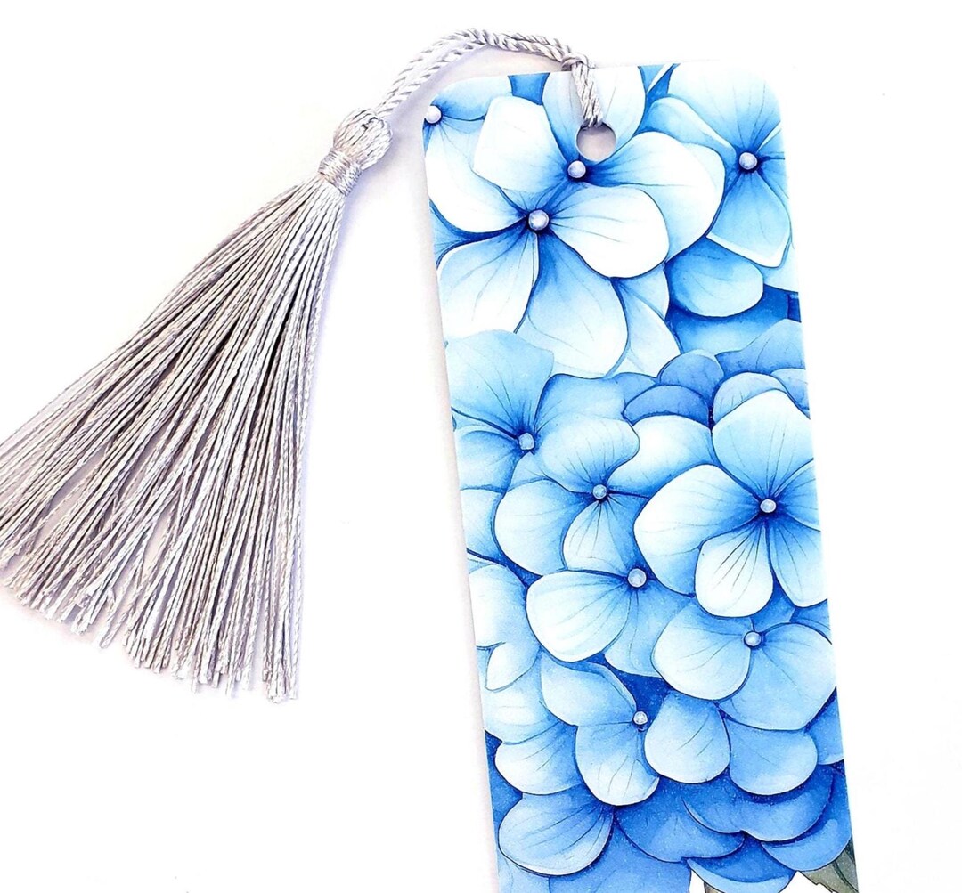 Blue Hydrangea Flowers Bookmark With Tassel, Book Club Gift, Summer ...