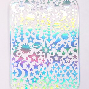 Silver Sun Moon and Stars Sticker Sheet, Set of Over 100 Celestial ...