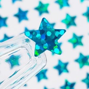 Turquoise Glitter Stars Sticker Sheet, Set of 192 Small Sparkly Stars ...