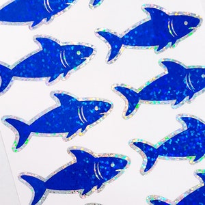 Shark Stickers, Set of 6, 12 or 24 Shark Shaped Glitter Stickers for ...
