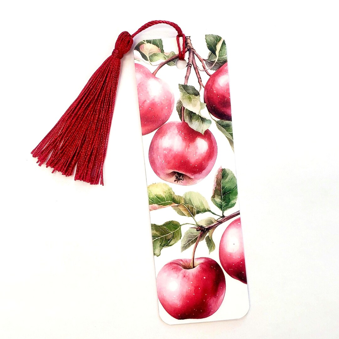 Red Apples Bookmark With Tassel, Botanical Fruit Printed Design on ...