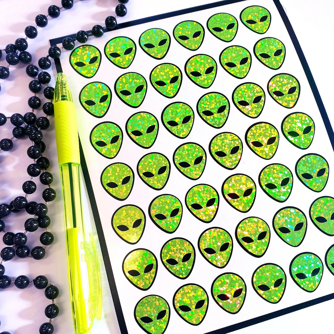 Alien Head Stickers, Set of 42 Sparkly Space Alien Stickers for Cards ...